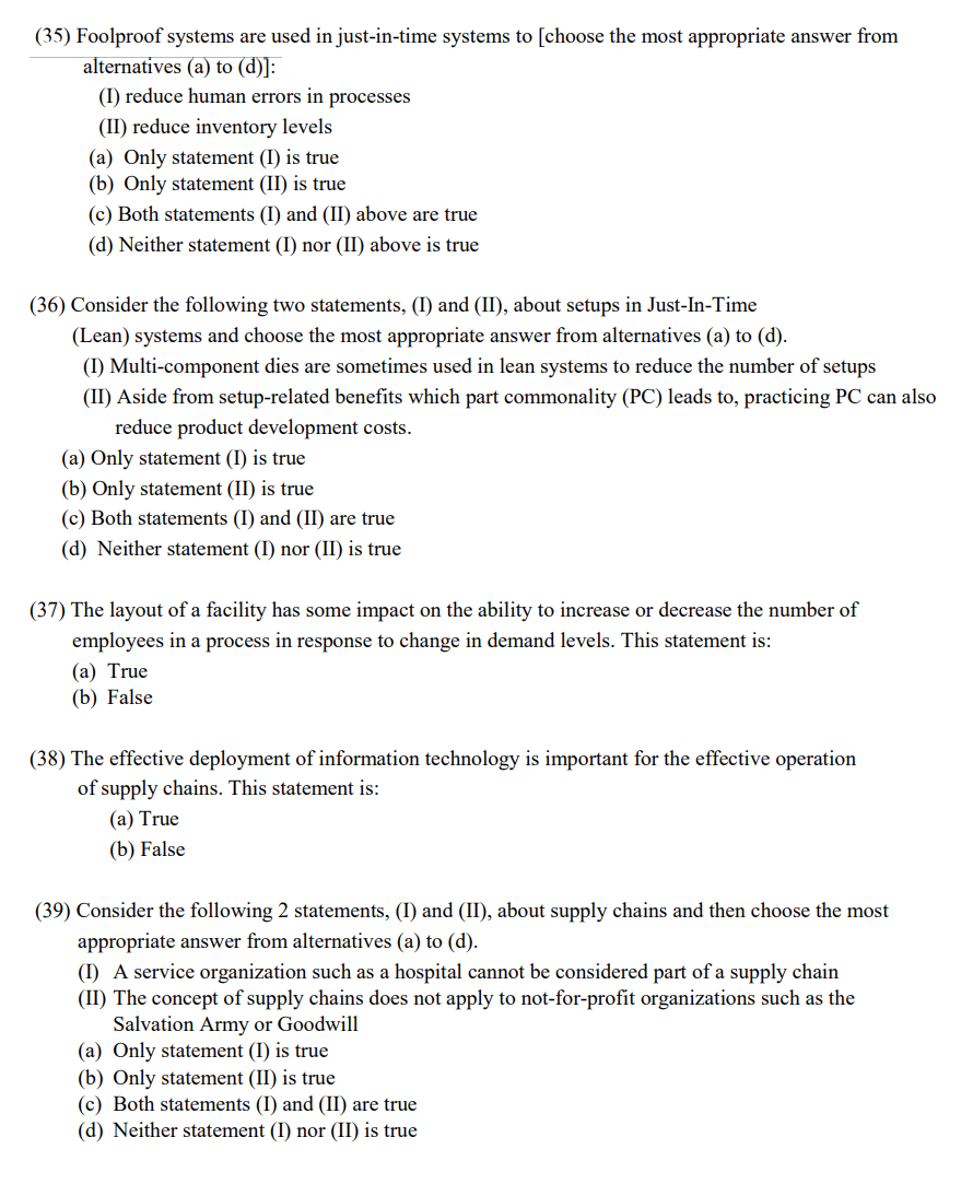Solved (35) Foolproof systems are used in just-in-time | Chegg.com