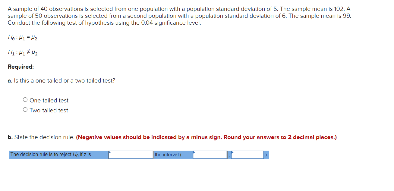 Solved A sample of 40 observations is selected from one | Chegg.com