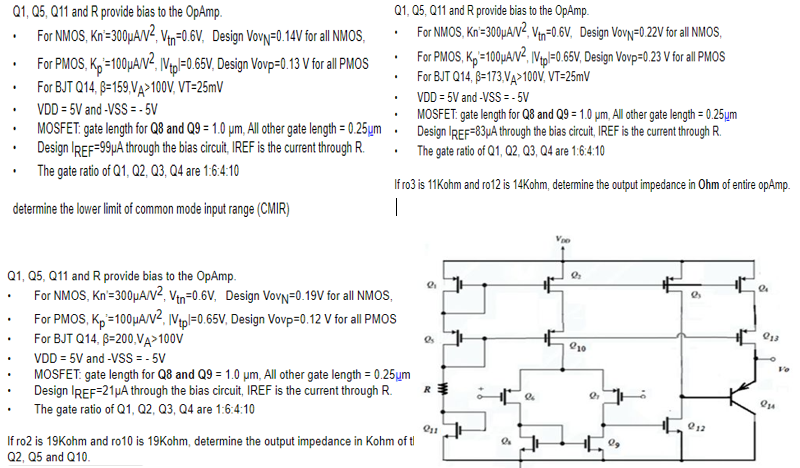 Q1, Q5, Q11 and R provide bias to the OpAmp. Q1, Q5, | Chegg.com