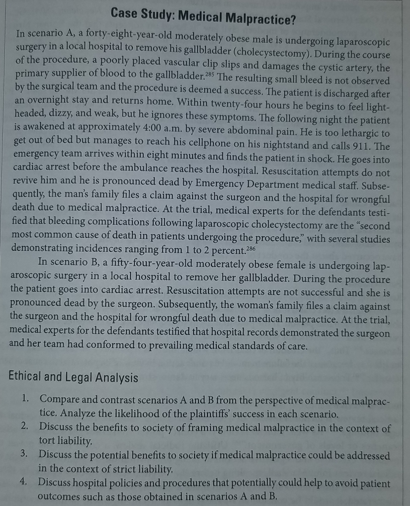 Solved Case Study: Medical Malpractice? In scenario A, a | Chegg.com
