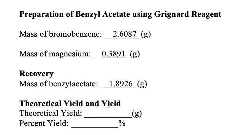 Solved Preparation of Benzyl Acetate using Grignard Reagent | Chegg.com