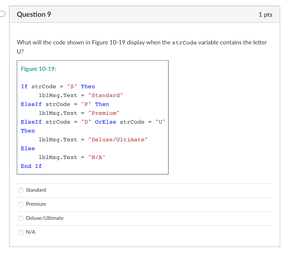 Solved Question 9 1 pts What will the code shown in Figure | Chegg.com