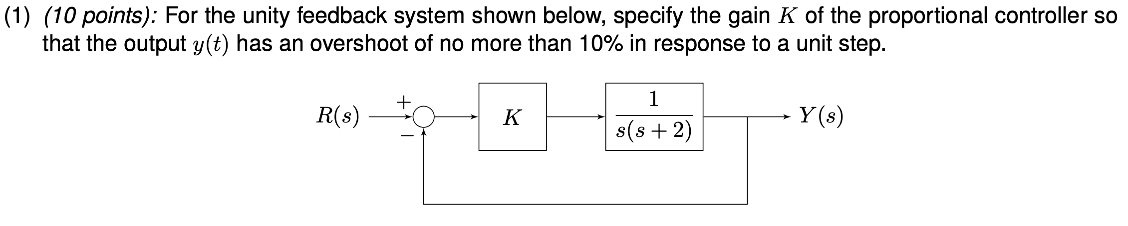 Solved (1) (10 points): For the unity feedback system shown | Chegg.com