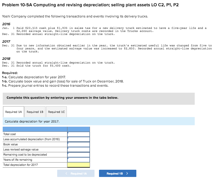 Solved Problem 10-5A Computing and revising depreciation; | Chegg.com