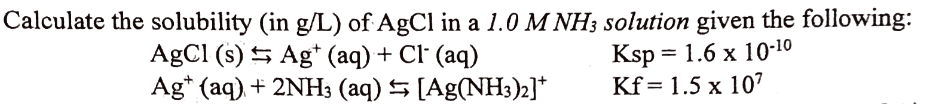 Solved Calculate the solubility (in \\( \\mathrm{g} / | Chegg.com