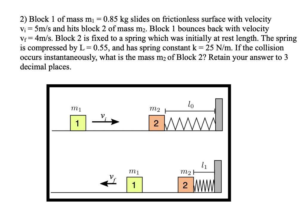 Solved 2) Block 1 of mass m1=0.85 kg slides on frictionless | Chegg.com