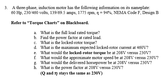 Solved Locked Rotor Current Code letter kVA/HP at locked | Chegg.com