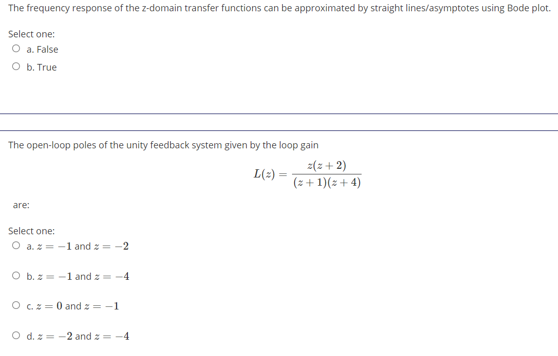 Solved The frequency response of the z-domain transfer | Chegg.com