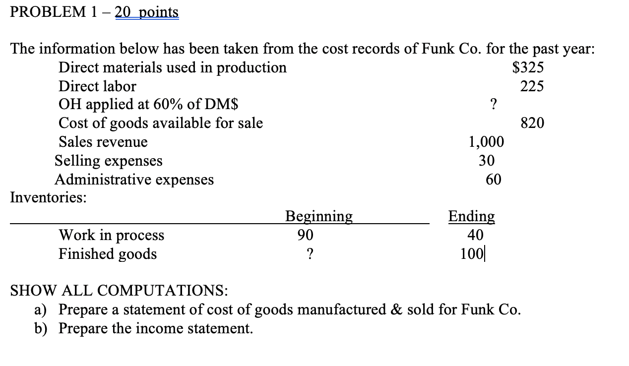 Solved SHOW ALL COMPUTATIONS: a) Prepare a statement of cost | Chegg.com
