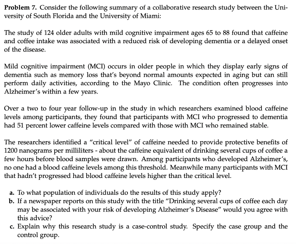 Solved Problem 7. Consider the following summary of a | Chegg.com