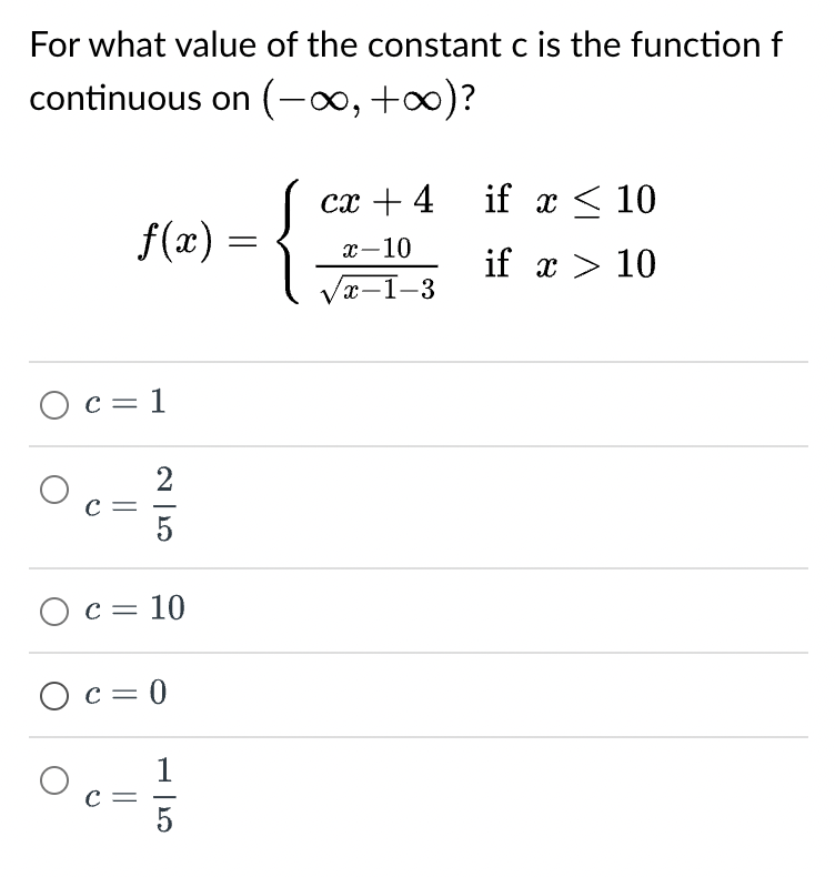 Solved For what value of the constant c ﻿is the function | Chegg.com