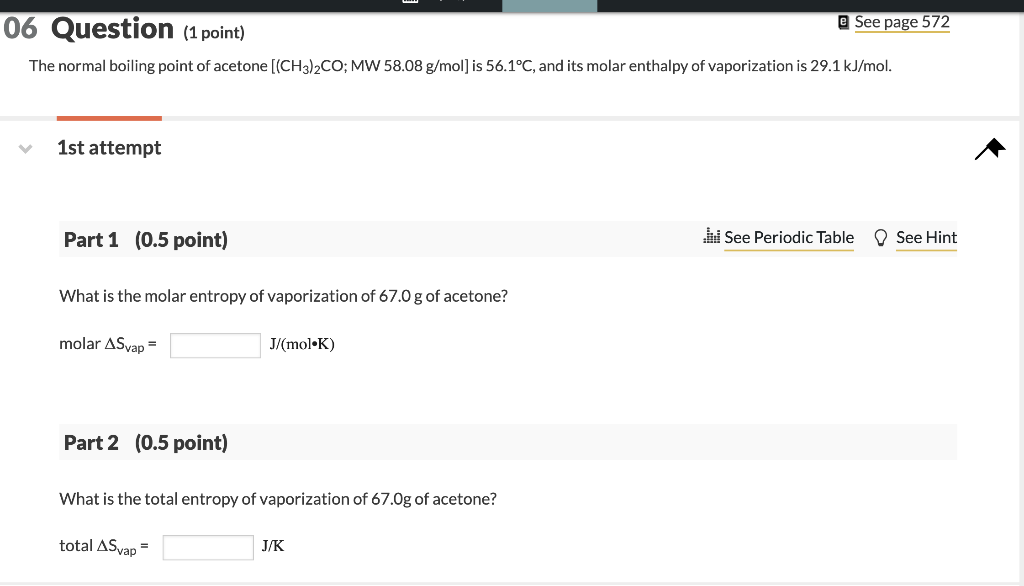 Solved The normal boiling point of acetone [(CH3)2CO; MW | Chegg.com