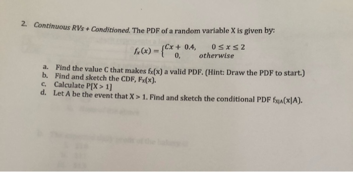 Solved continuous RVs + Conditioned. The PDF of a random | Chegg.com