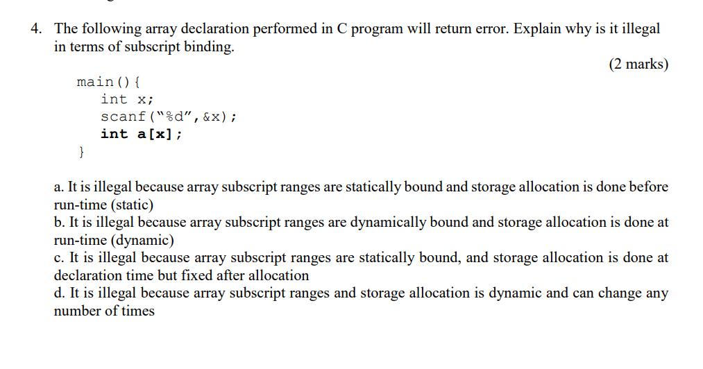 Solved 7. Given the following program written in C, show and | Chegg.com