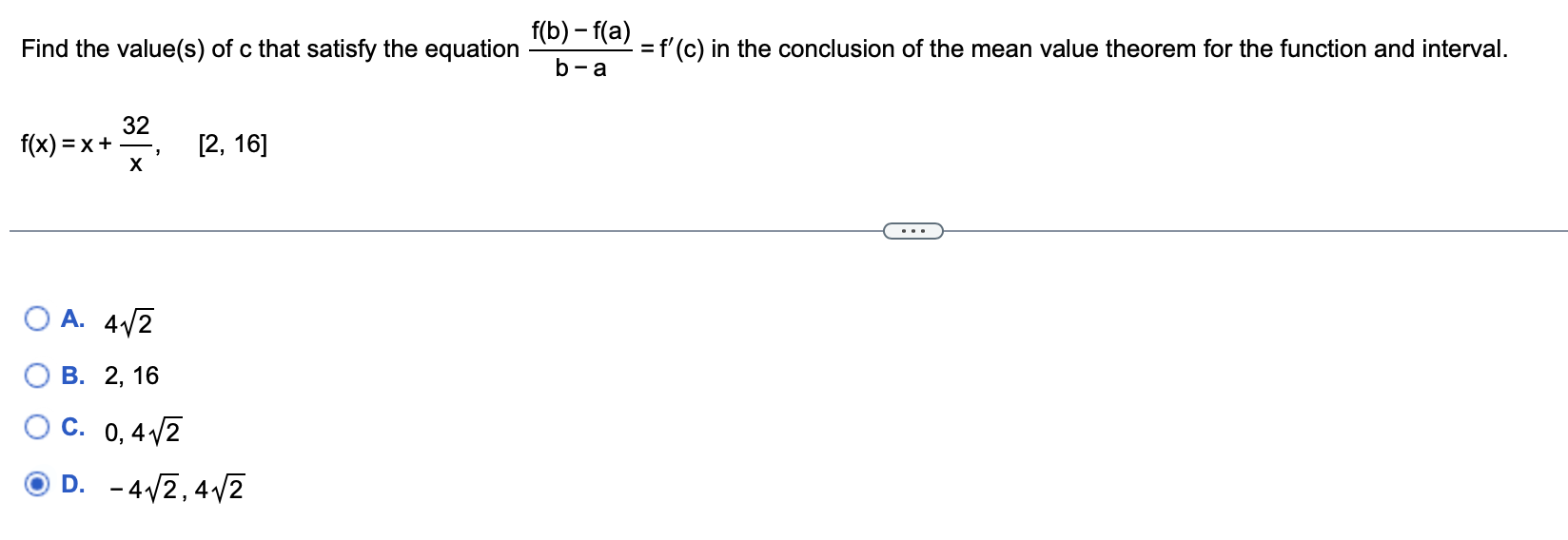 Solved Find the value(s) of \\( c \\) that satisfy the | Chegg.com