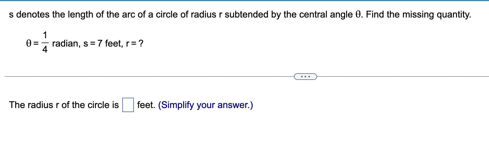 Solved s denotes the length of the arc of a circle of radius | Chegg.com