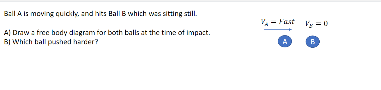 Solved Ball A is moving quickly, and hits Ball B which was | Chegg.com