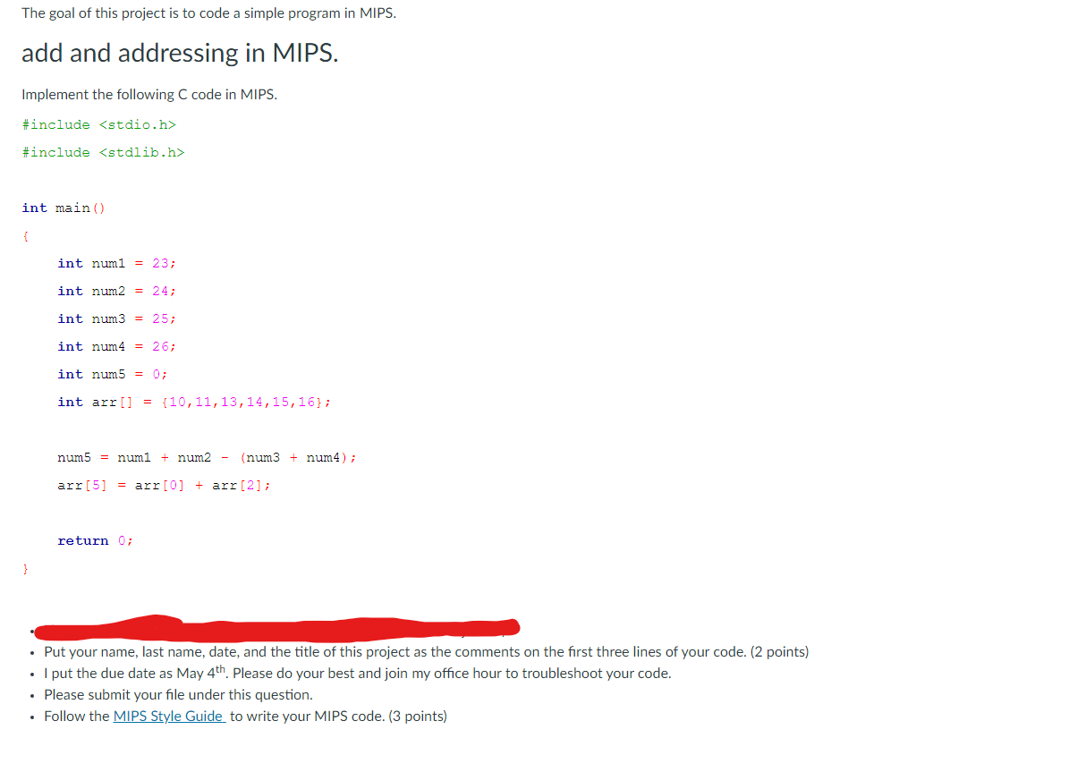 Solved The goal of this project is to code a simple program | Chegg.com