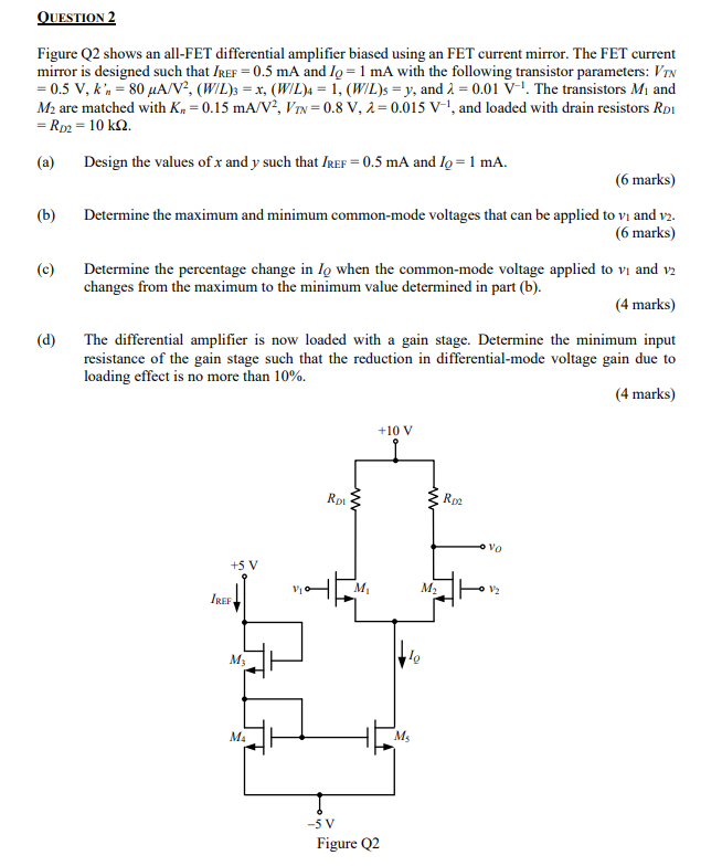 Solved Question 2Figure Q2 ﻿shows an all-FET differential | Chegg.com