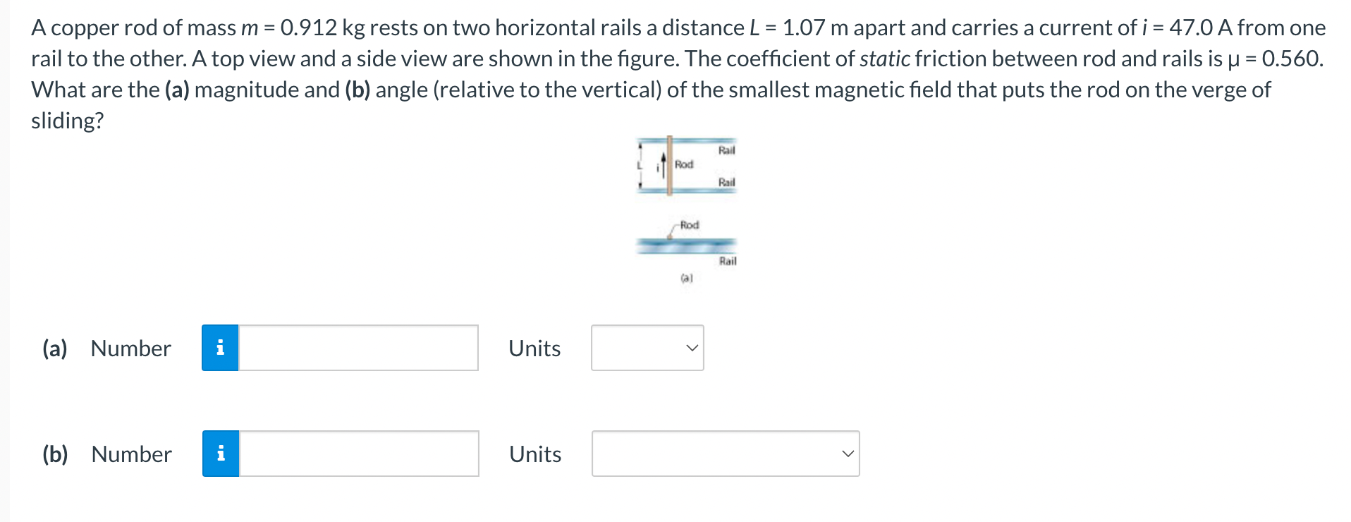 Solved A copper rod of mass m=0.912 kg rests on two | Chegg.com
