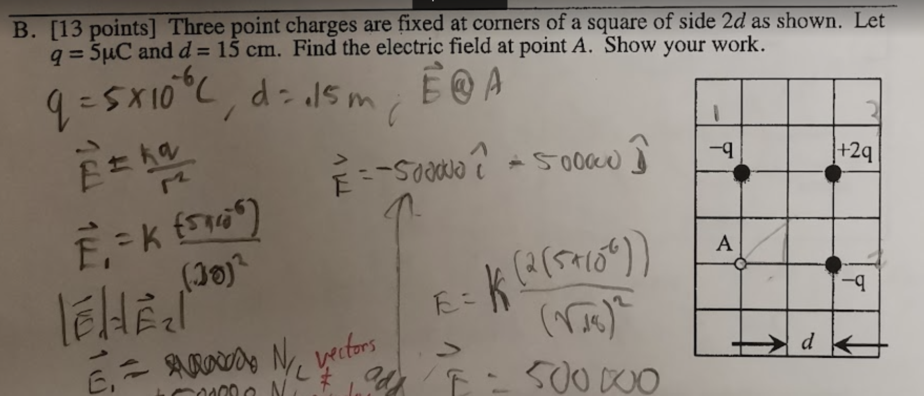 Solved B. [13 points] Three point charges are fixed at | Chegg.com
