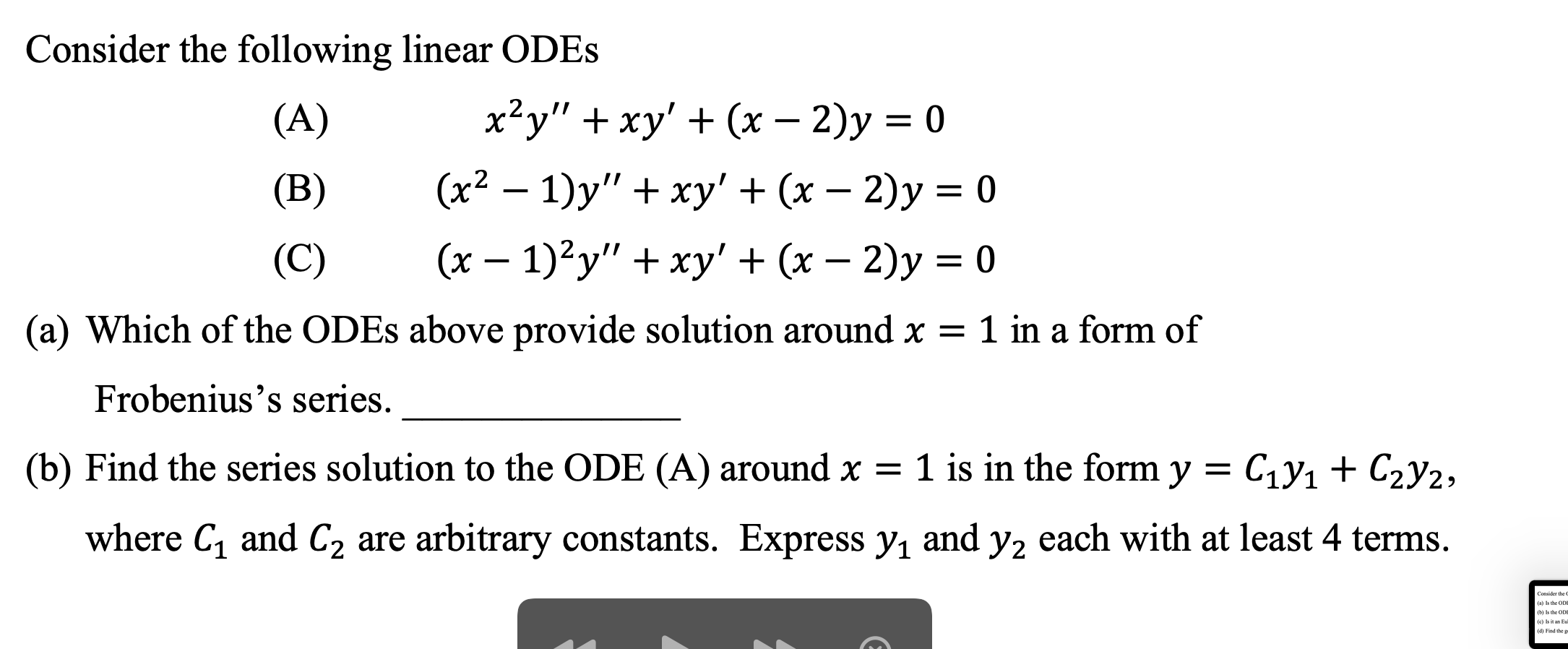 Solved = Consider the following linear ODES (A) x2y" + xy' + | Chegg.com