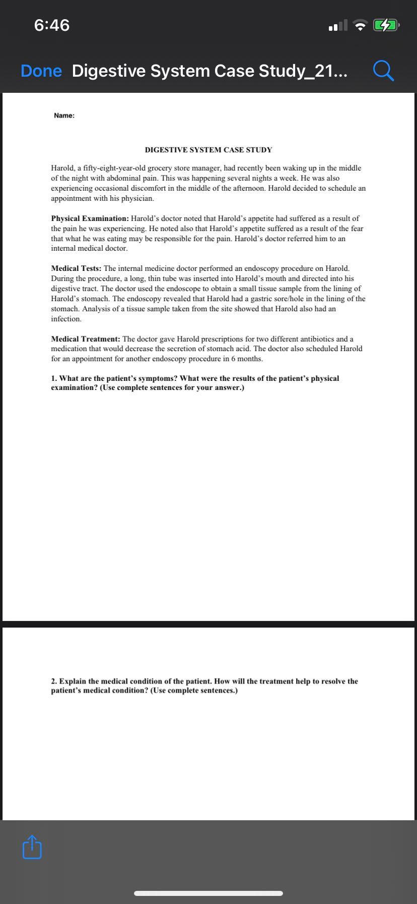 Solved 6:46 GO Done Digestive System Case Study_21... Q | Chegg.com