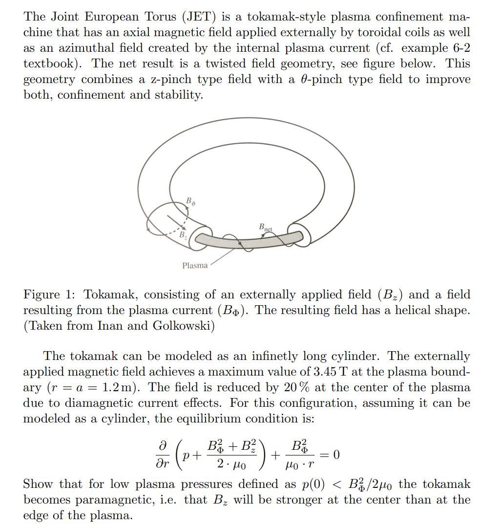 The Joint European Torus (JET) is a tokamak-style | Chegg.com