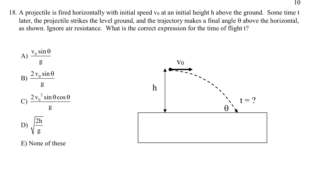 Solved 10 18. A projectile is fired horizontally with | Chegg.com