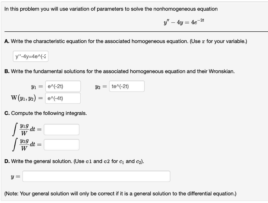 Solved In this problem you will use variation of parameters | Chegg.com