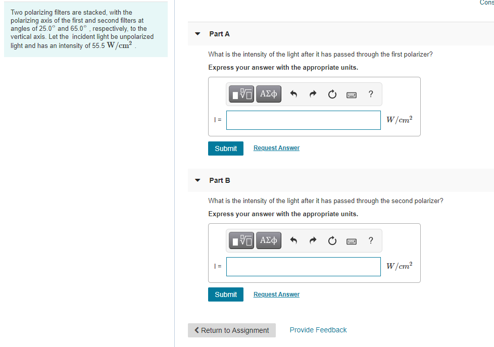 Solved Cons Two polarizing filters are stacked, with the | Chegg.com