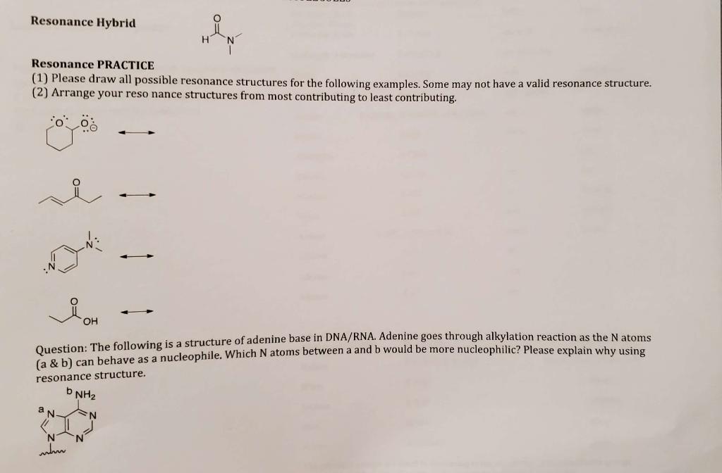 Solved Resonance Hybrid Resonance PRACTICE (1) Please draw | Chegg.com