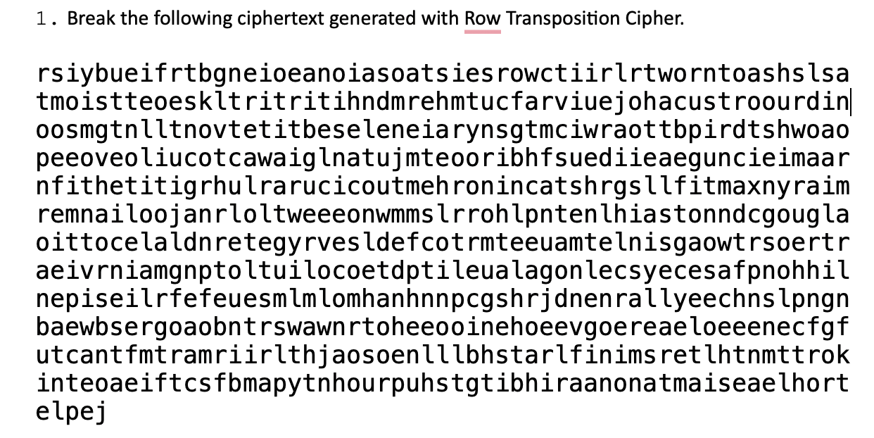Solved 1. Break the following ciphertext generated with Row | Chegg.com