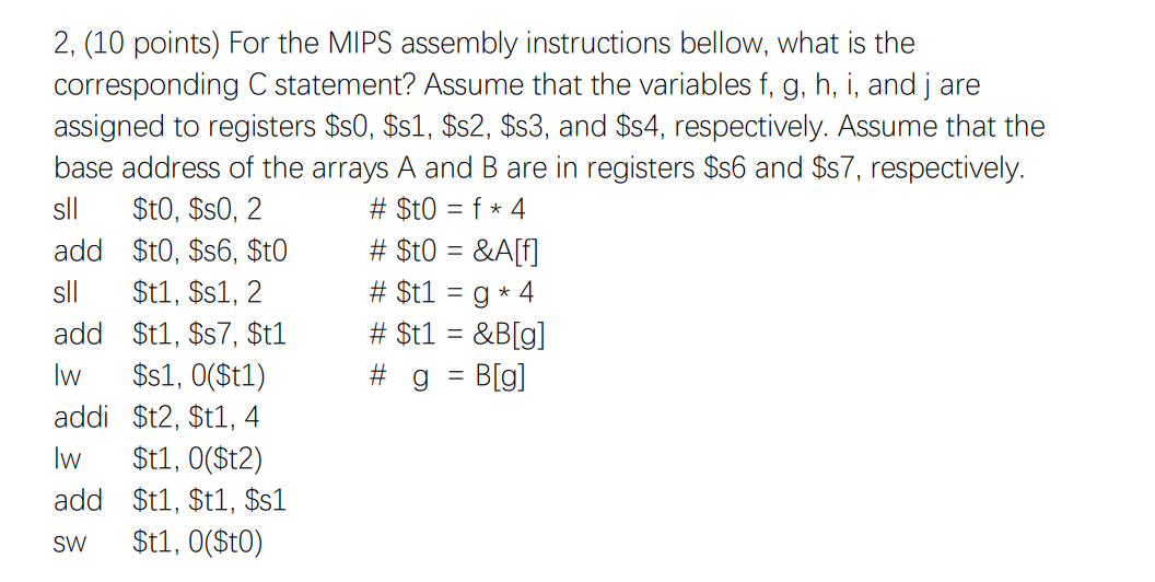 Solved 2, (10 points) For the MIPS assembly instructions | Chegg.com