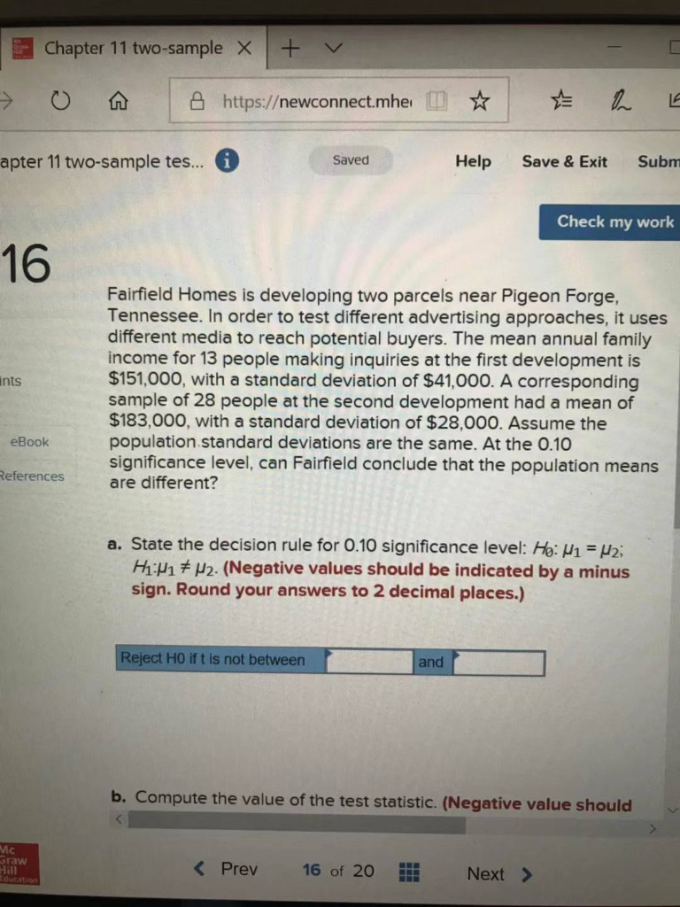 Solved Chapter 11 two-sample X B https://newconnect.mhe | Chegg.com