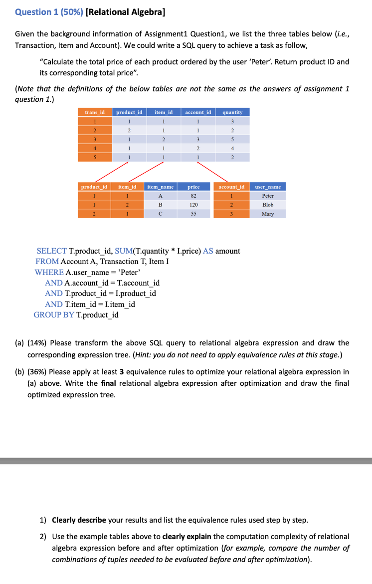 Solved Question 1 (50%) [Relational Algebra) Given the | Chegg.com