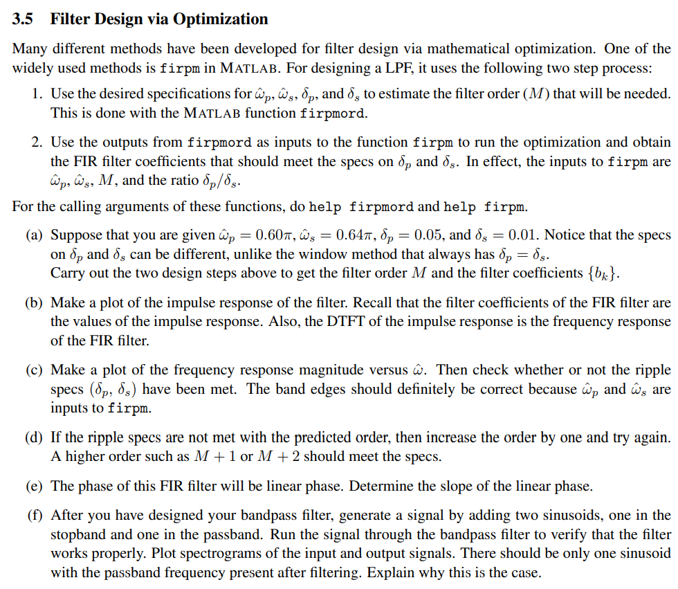 Solved 3.5 Filter Design via Optimization = Many different | Chegg.com