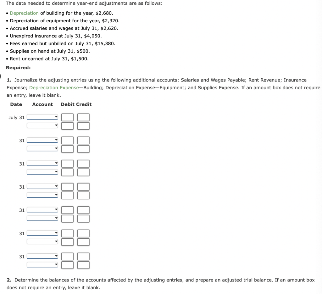 Solved −The data needed to determine year-end adjustments | Chegg.com