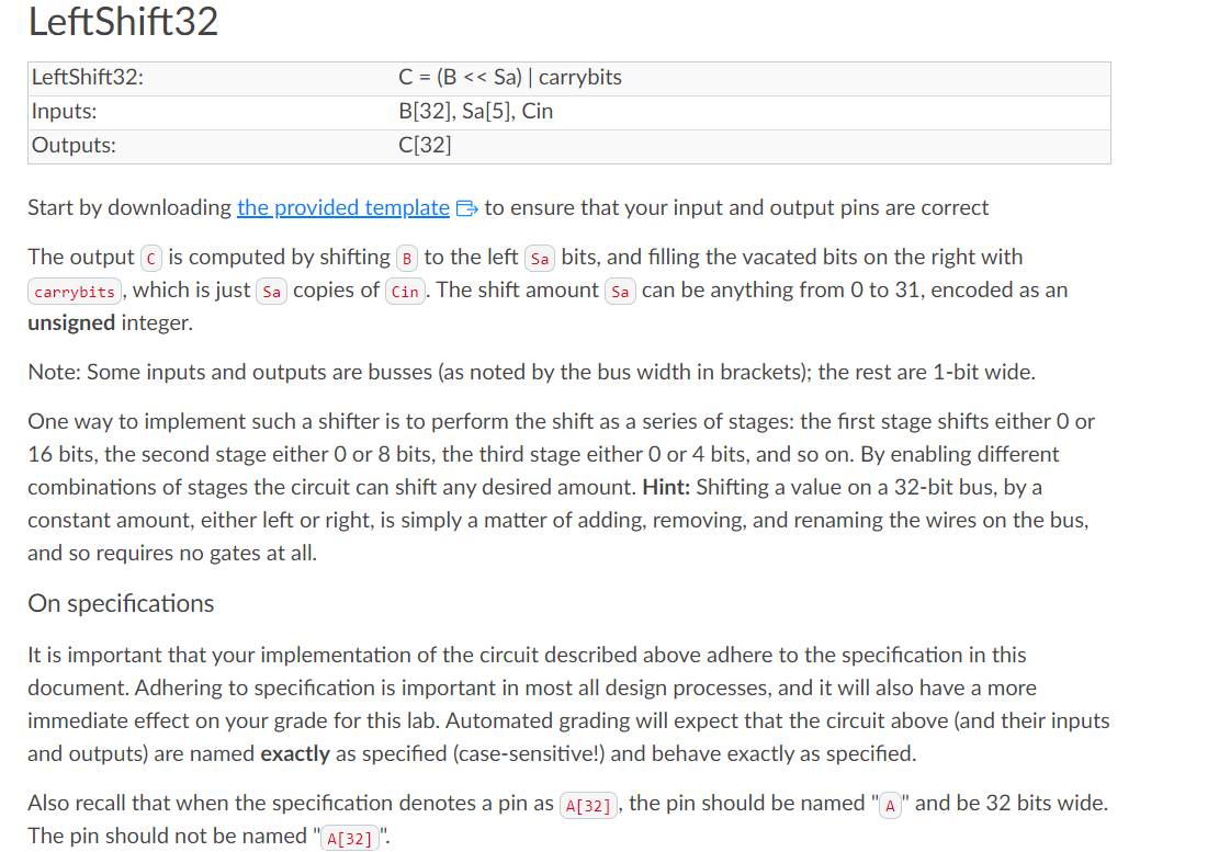 Solved use logisim make a left shift 32LeftShift32Start by | Chegg.com