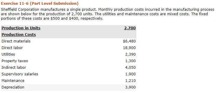 Solved Exercise 11-6 (Part Level Submission) Sheffield | Chegg.com