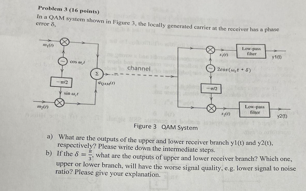 Solved Problem 3 (16 points) In a QAM system shown in Figure | Chegg.com Solved Problem 3 (16 points) In a QAM system shown in Figure | Chegg.com