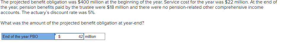 Solved The projected benefit obligation was $400 million at | Chegg.com