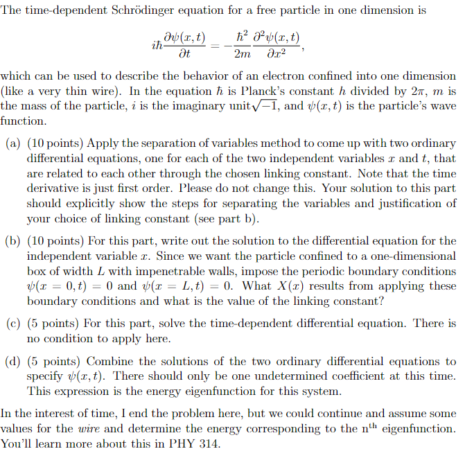 Solved The time-dependent Schrödinger equation for a free | Chegg.com