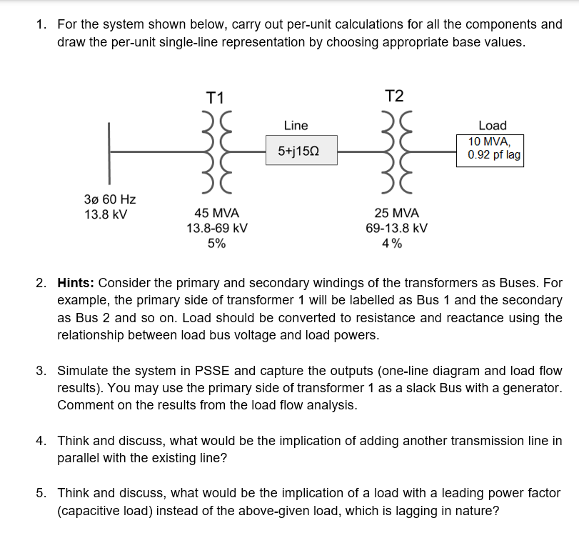 1. For the system shown below, carry out per-unit | Chegg.com