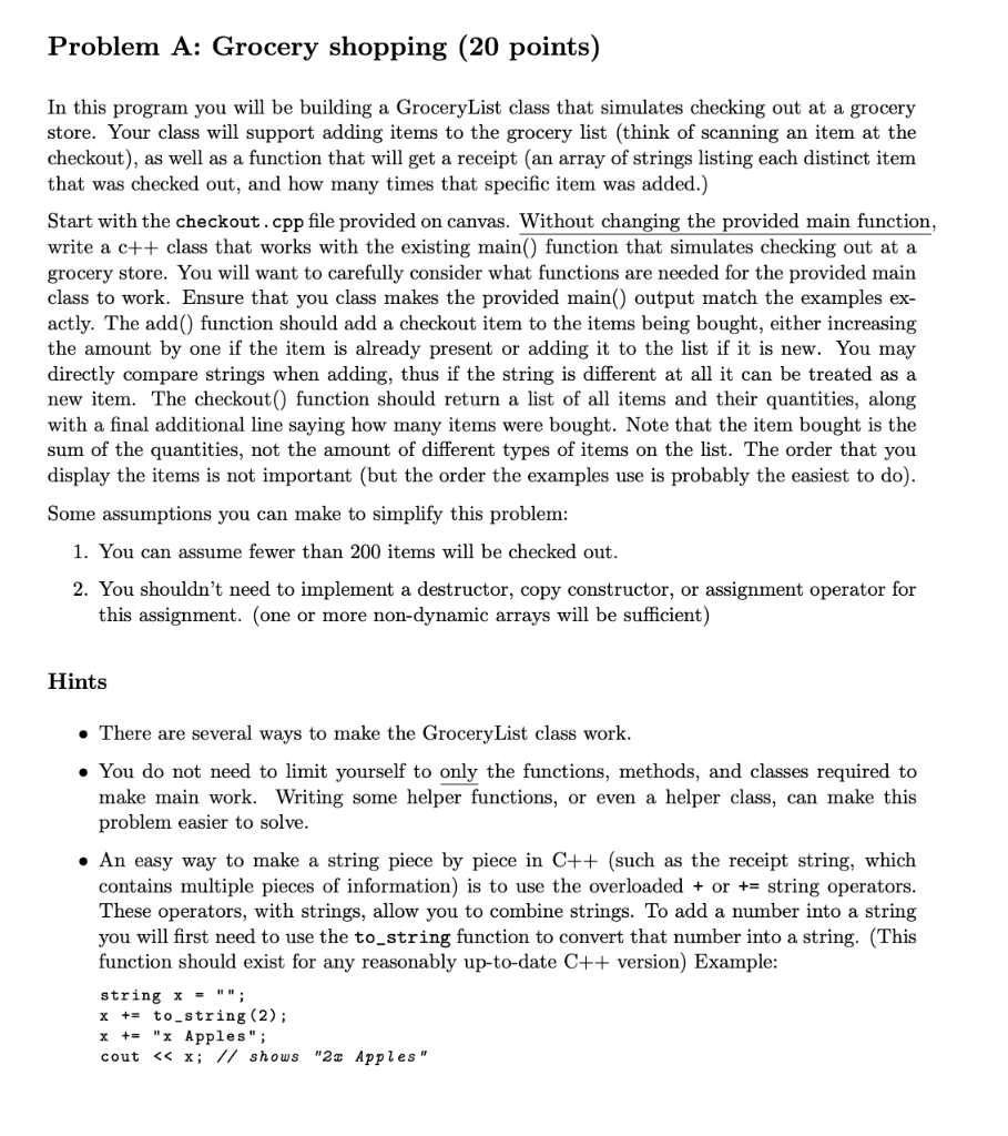 Solved Problem A: Grocery shopping (20 points) In this | Chegg.com
