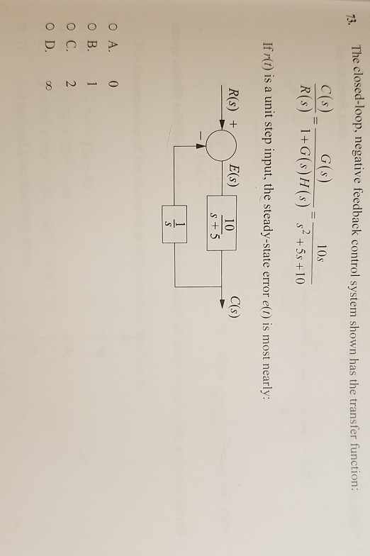 Solved 73. The closed-loop, negative feedback control system | Chegg.com