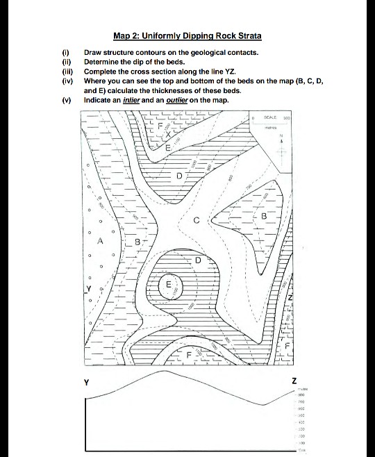 Map 2: Uniformly Dipping Rock Strata () Draw | Chegg.com