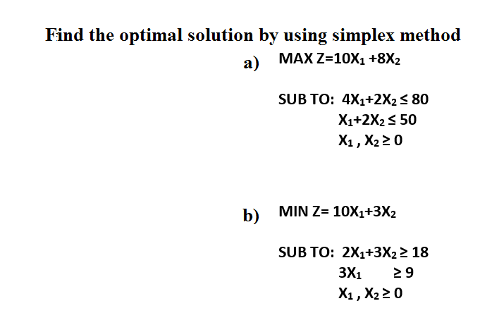 Solved Find the optimal solution by using simplex method a) | Chegg.com