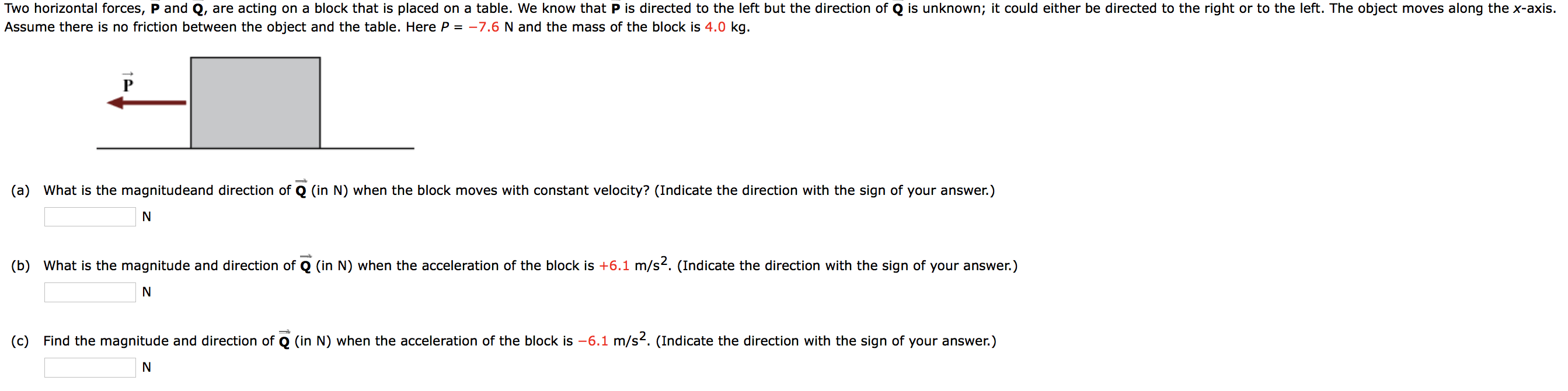Solved Two horizontal forces, P and Q, are acting on a block | Chegg.com