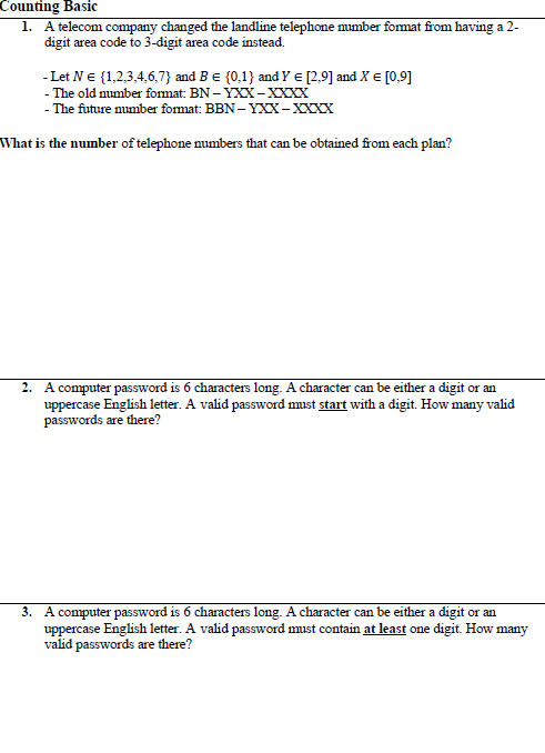 Solved Counting Basic 1. A telecom company changed the | Chegg.com